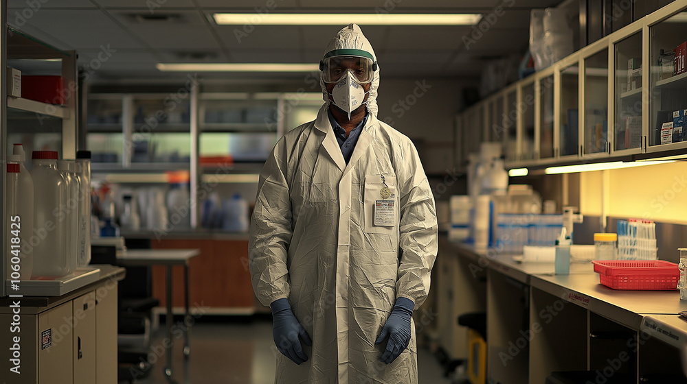Scientist in Full Protective Gear in Laboratory Setting, Highlighting ...