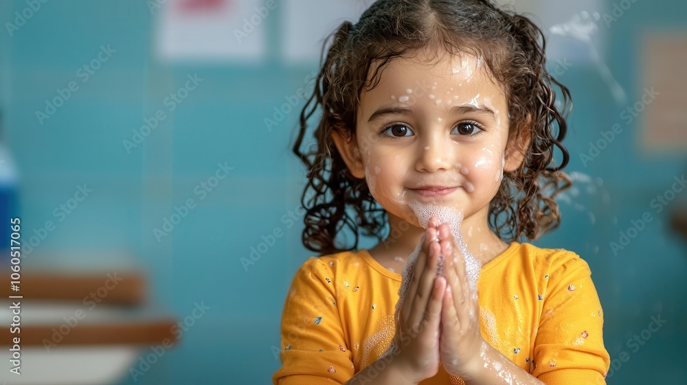Children in a classroom washing their hands after a lesson on hygiene ...