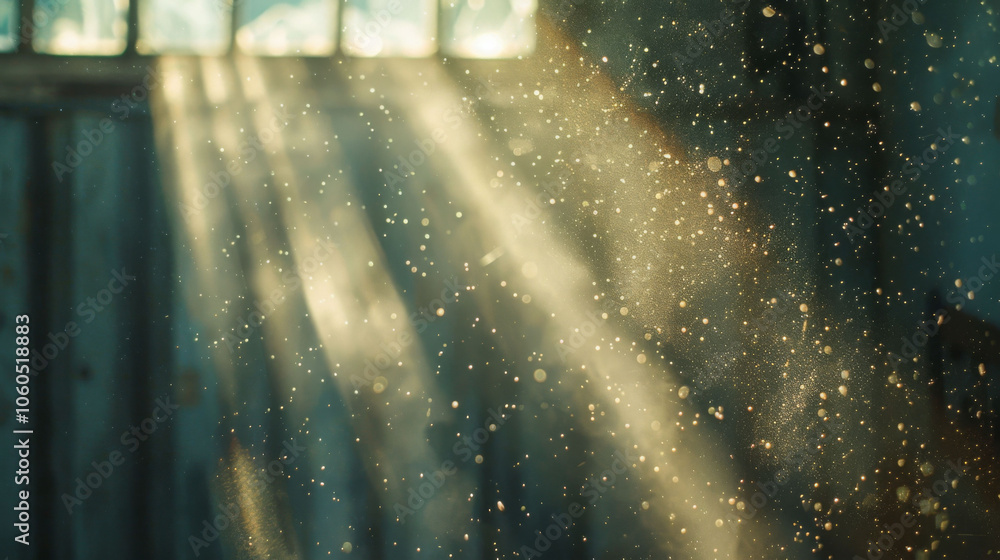 serene close up of dust particles illuminated by soft sunlight ...