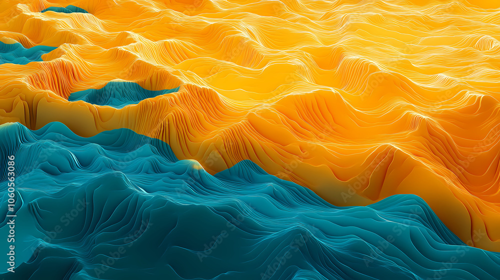 3d sea and ocean depth topographic map banner background. curved, wavy ...