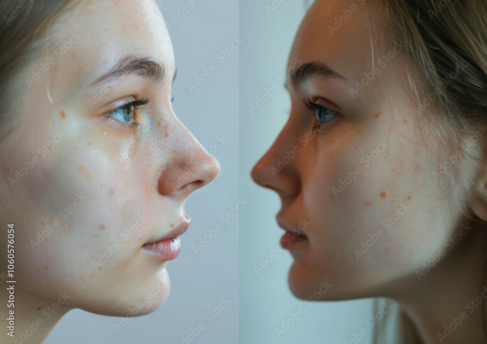 Before and after plastic surgery of nose. Rhinoplasty. Crooked nose ...
