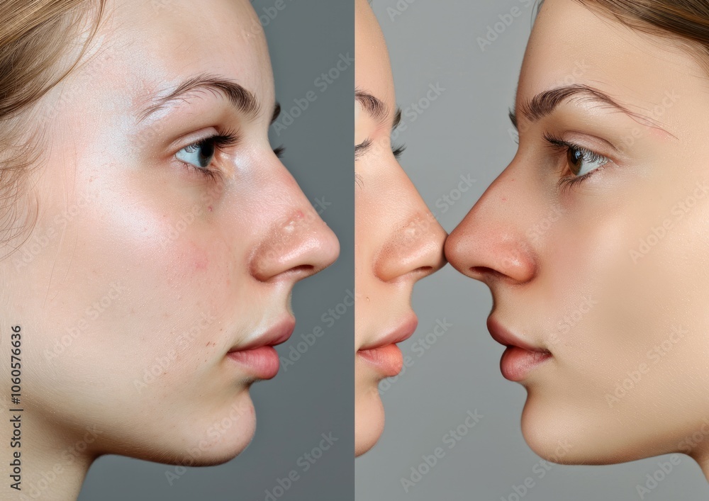 Before and after plastic surgery of nose. Rhinoplasty. Crooked nose ...