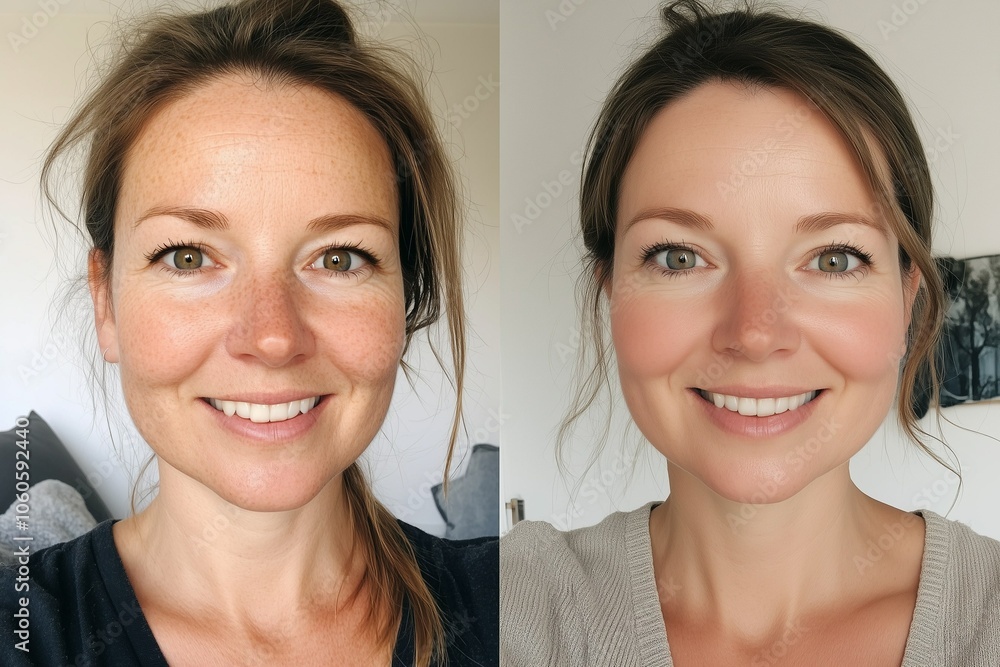 Stock-Foto „Before and after selfie, a comparison of age spots removal ...