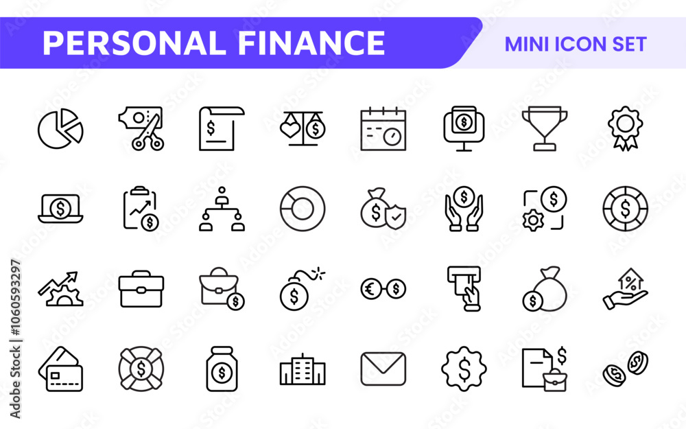 Personal Finance Icon Set. Sleek and intuitive icons for budgeting ...