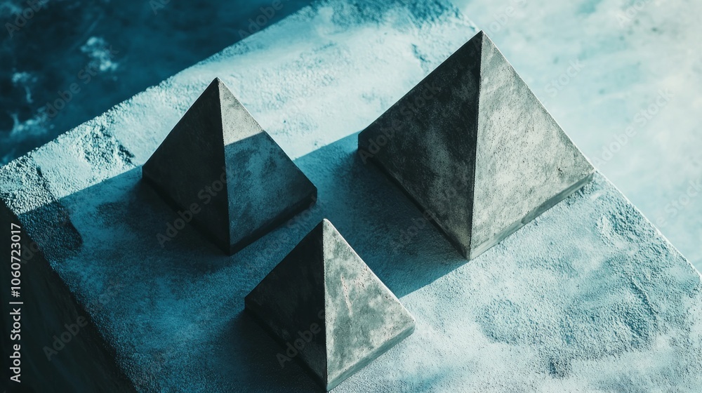 Still life of geometric shapes featuring a three-dimensional prism and ...