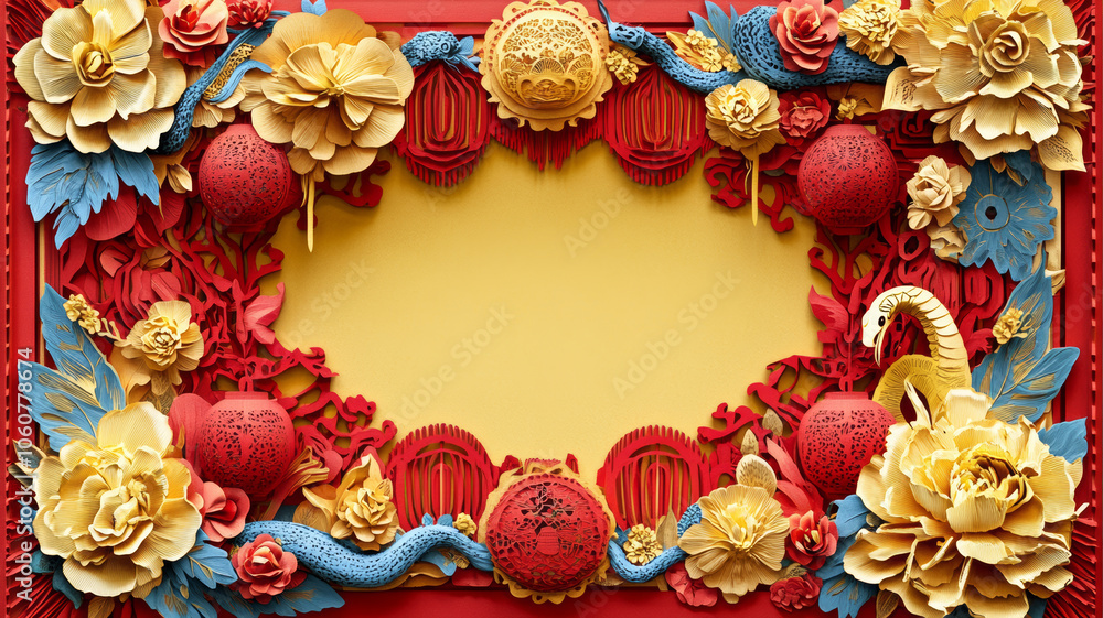 This traditional Chinese papercut displays intricate designs with ...
