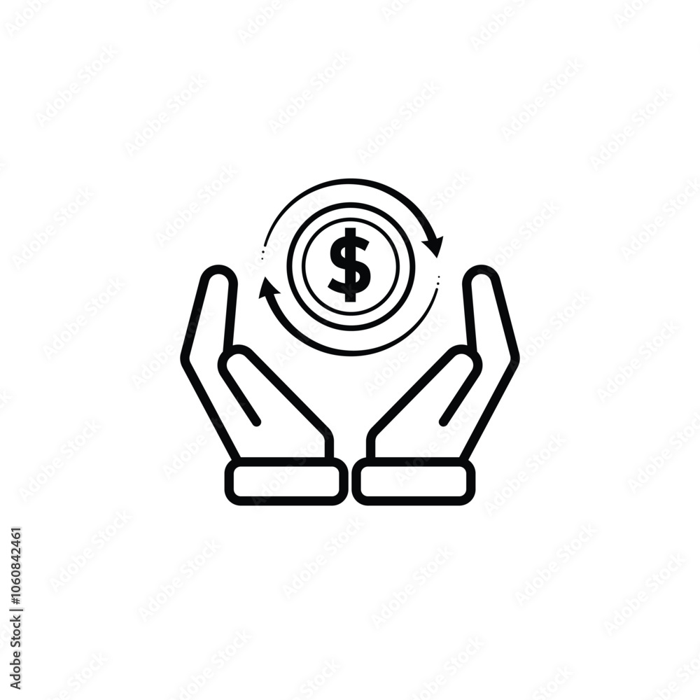 coin icon. cash back with dollar symbol in hand. The dollar coin is ...