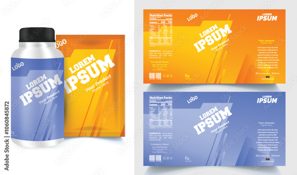 เวกเตอร์ Stock label design, soft drink bottle label design. Soda can ...