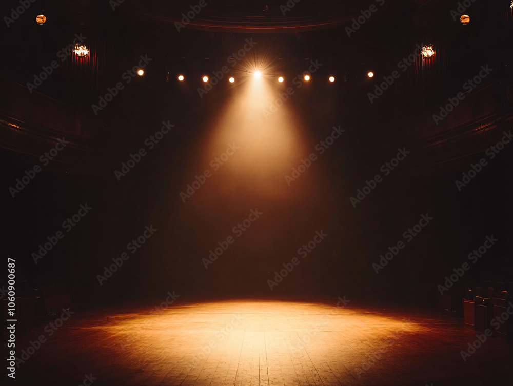 Stage spotlights. empty theater stage bathed in the glow of a spotlight ...