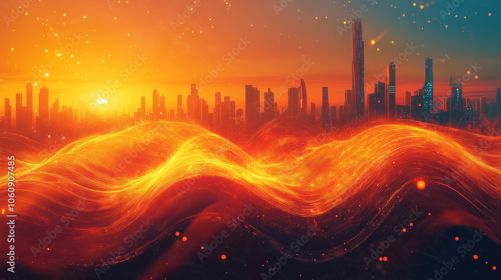 A visually striking background featuring a glowing sun and swirling ...