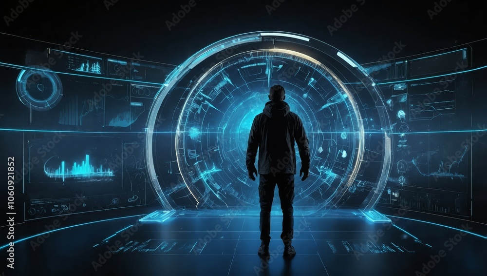 3D Human motion graphic HUD screen . Futuristic infographics with 3d ...