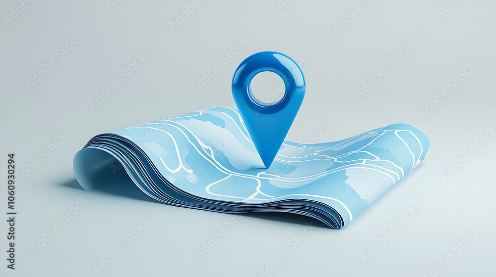 3D Location Folded Paper Map, Search Bar and Pin Isolated, Blue GPS ...