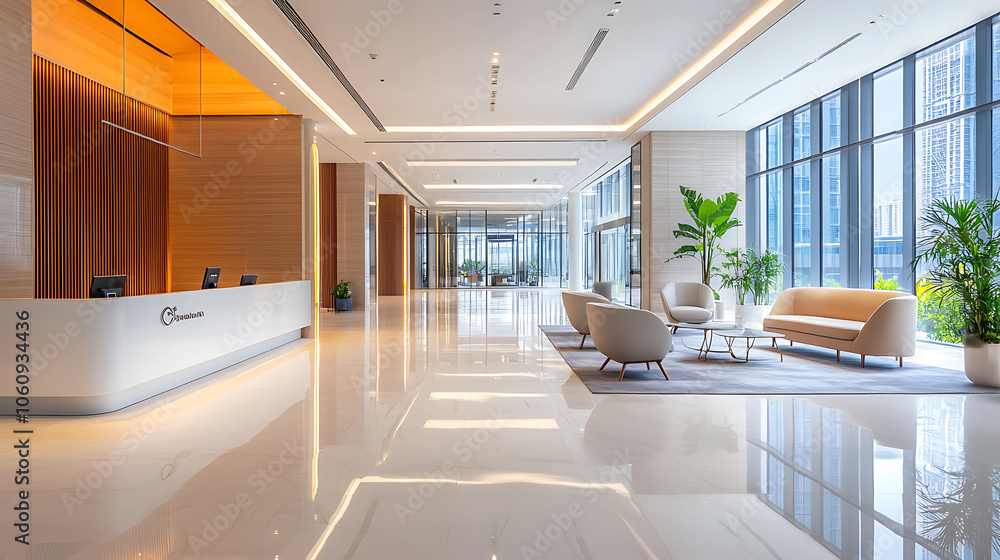 Blurred hotel or office building lobby blur background interior view ...