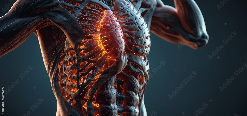 Human body halogram in rays. Digital anatomy Medical technology Muscle ...