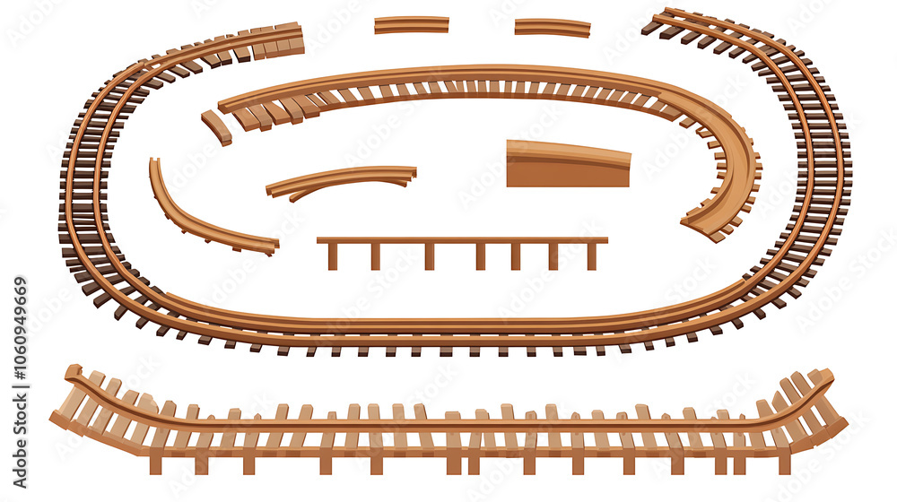 Vector illustration of curved railroad isolated on white background ...