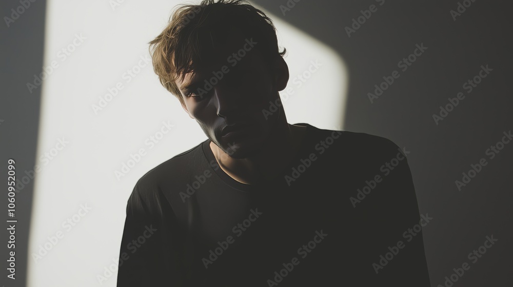 Shadowy profile of a man with moody lighting, creating an atmospheric ...