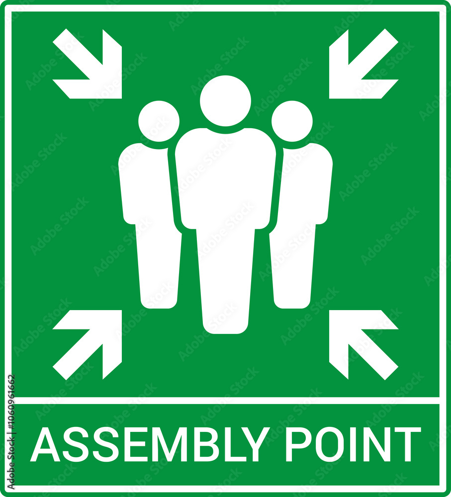Emergency evacuation assembly point sign. Assembly point icon. Safety ...
