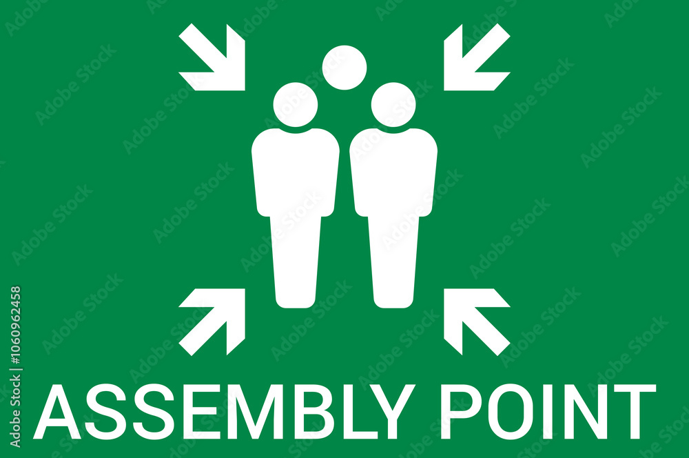 Emergency evacuation assembly point sign. Assembly point icon. Safety ...