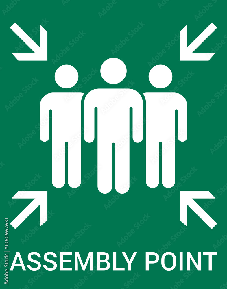 Stock-Illustration „Emergency evacuation assembly point sign. Assembly ...