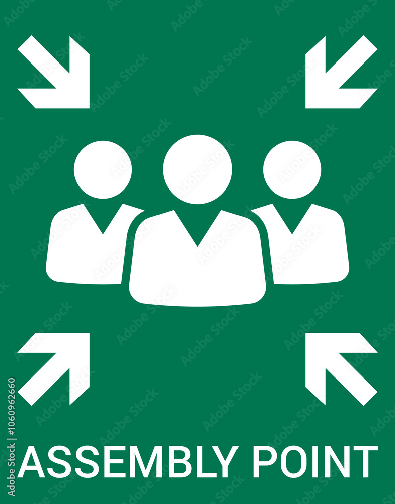 Emergency evacuation assembly point sign. Assembly point icon. Safety ...