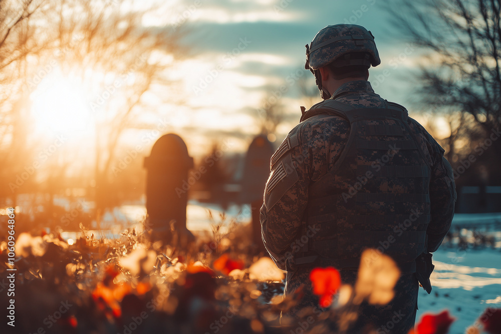 Uniformed Military Soldiers Paying Respect and Honoring at Grave for ...