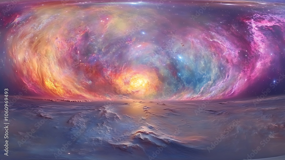 360 degree equirectangular panorama of colorful nebula and galaxy in ...