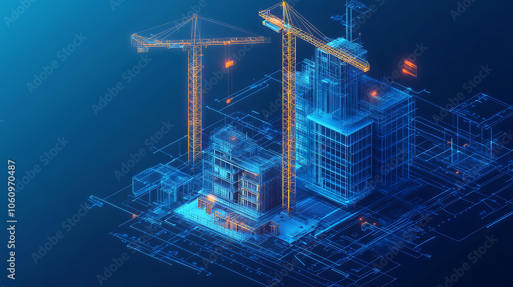 digital construction building information modeling bim concept with 3d ...