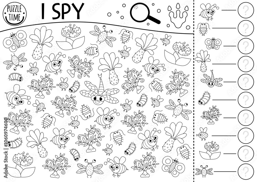 Dinosaur black and white I spy game for kids. Searching and counting ...