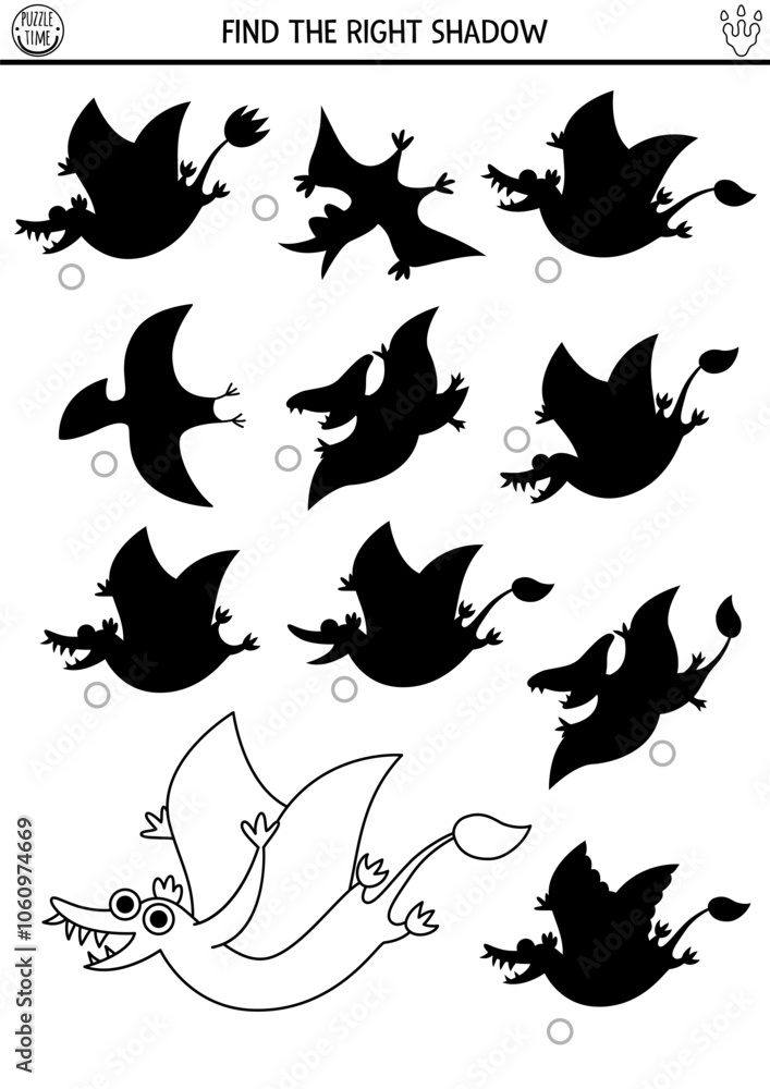 Dinosaur black and white shadow matching activity with ancient animal ...