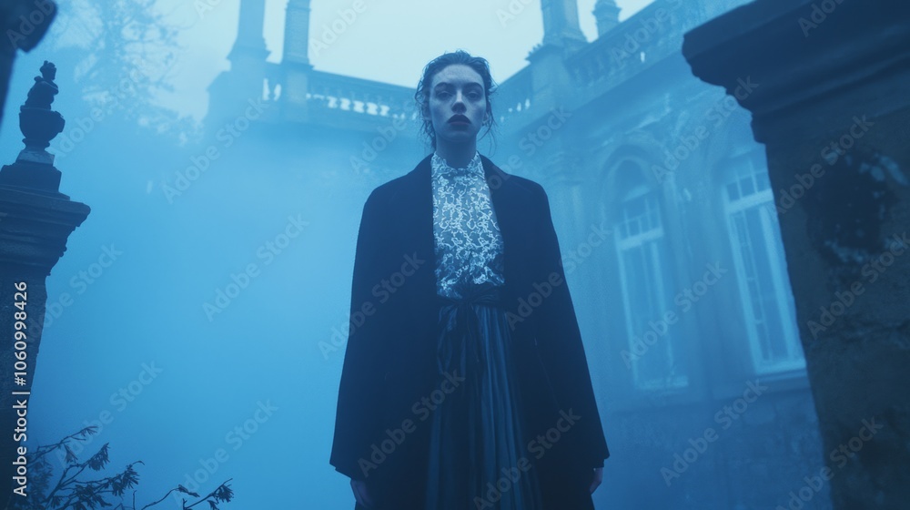 Ethereal Elegance: Woman in Dark Academia Fashion Standing Among Gothic ...
