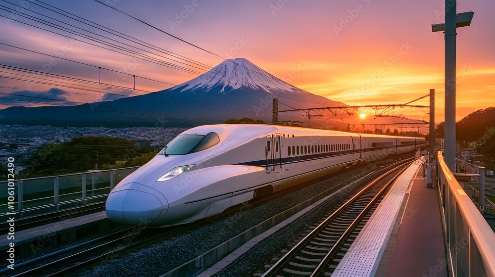 N700 Shinkansen Bullet Train with Mount Fuji at Sunset. AI generated ...