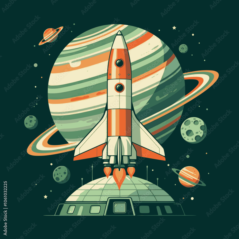 Space sci-fi colorful poster with planets and space rocket. Multilayer ...