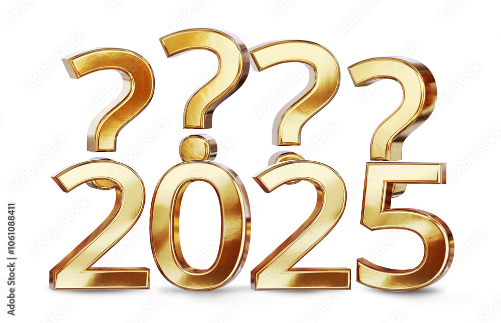 question marks symbol icon and year 2025, bold letters number 2025 as ...