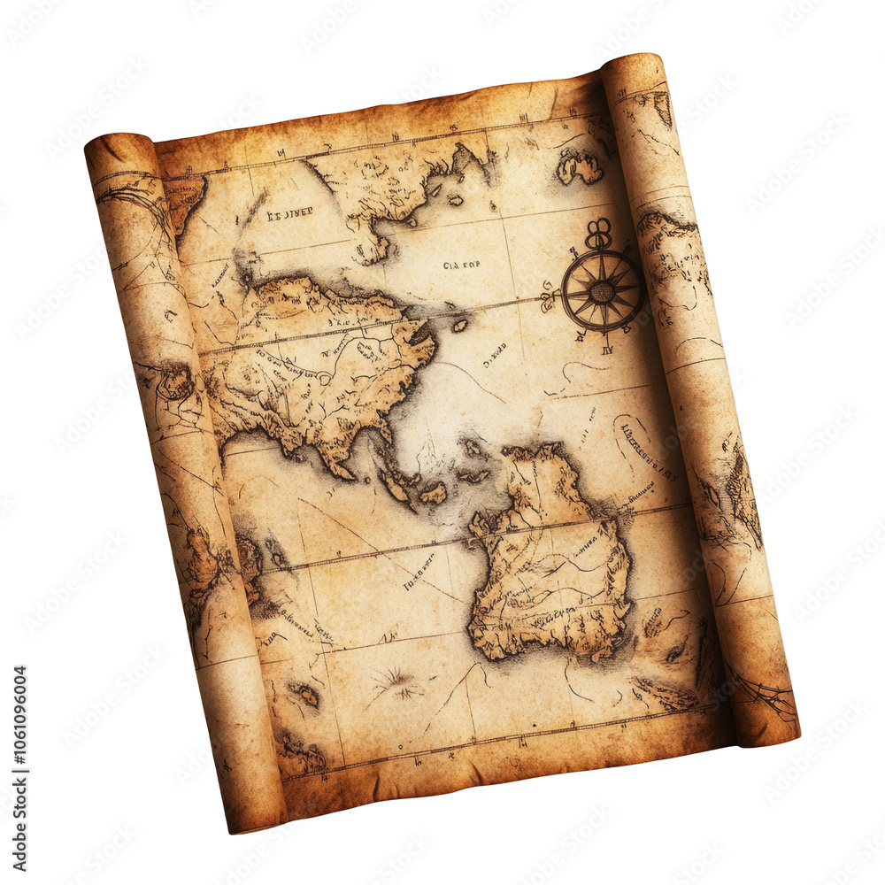 Ancient world map scroll parchment paper navigation cartography old map ...