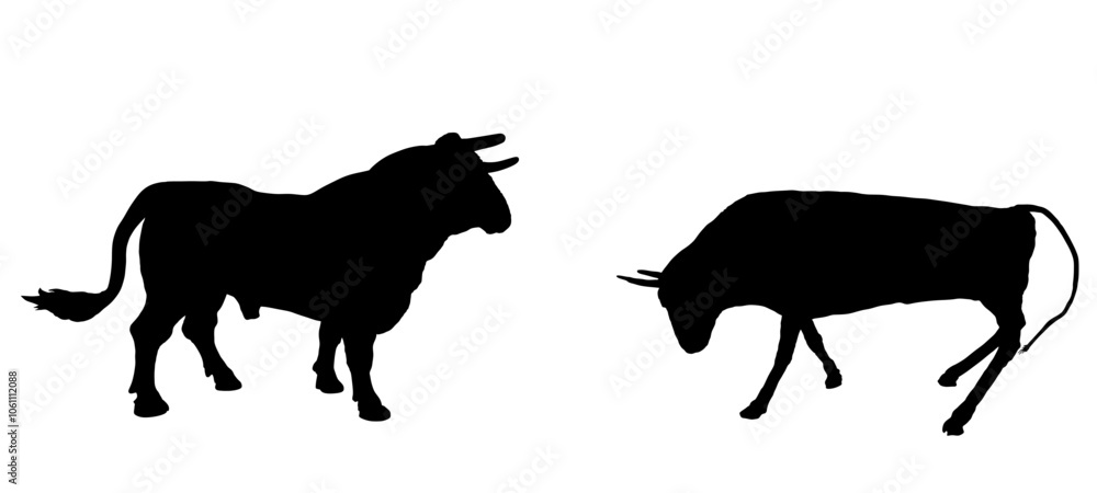 Bullfights bull battle vector silhouette illustration isolated ...