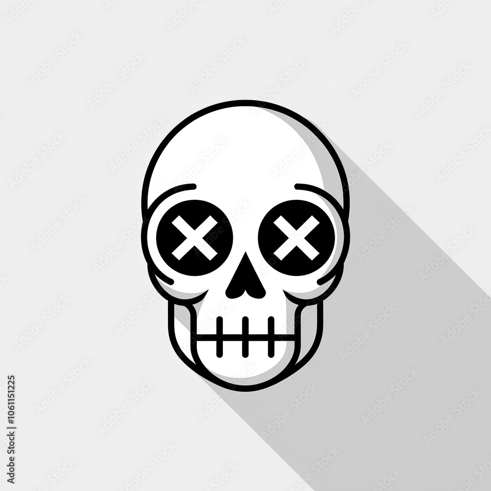 Minimalist Skull Illustration with Bold X Eyes – Modern, Monochrome ...