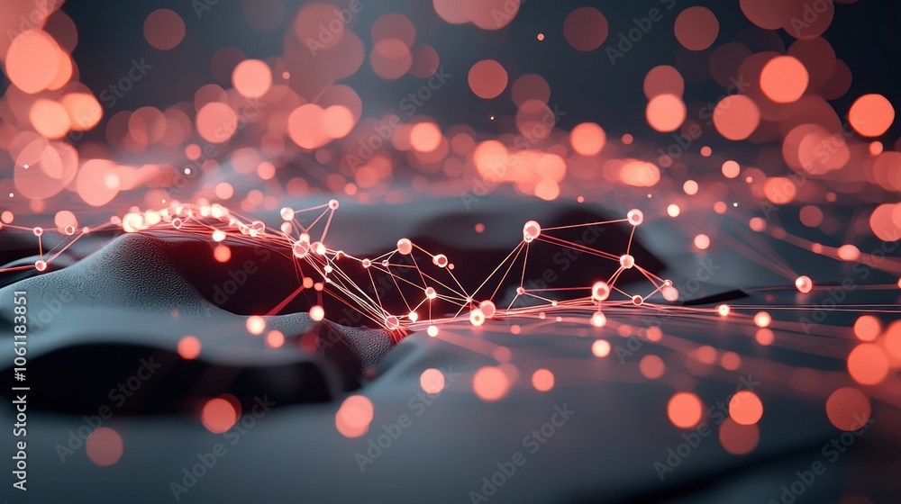 An abstract, digital map composed of glowing nodes, interconnected ...