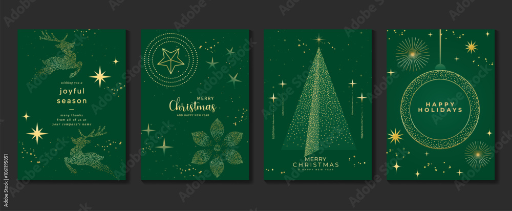 Luxury christmas greeting card art deco design vector. Christmas trees ...