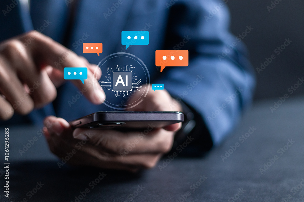 AI Artificial Intelligence chatbot concept, Digital chatbot, automated conversation assistant ...