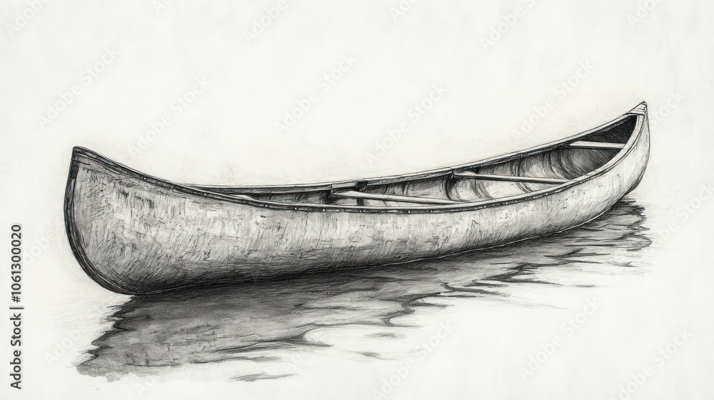A detailed pencil drawing of a canoe on water, with realistic shading ...