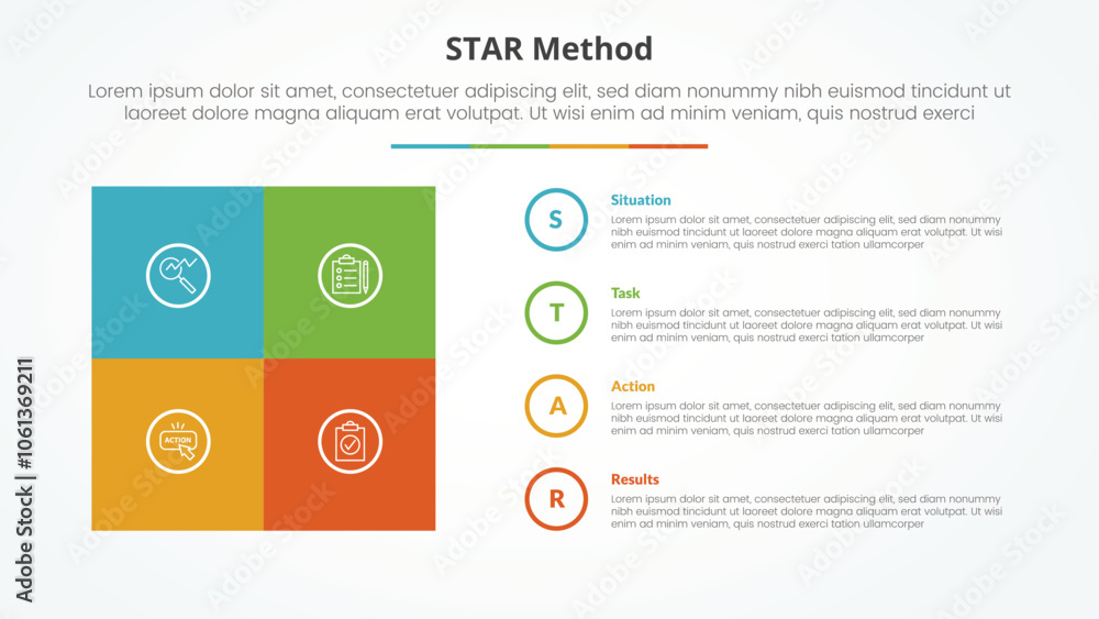 STAR method infographic concept for slide presentation with square box ...