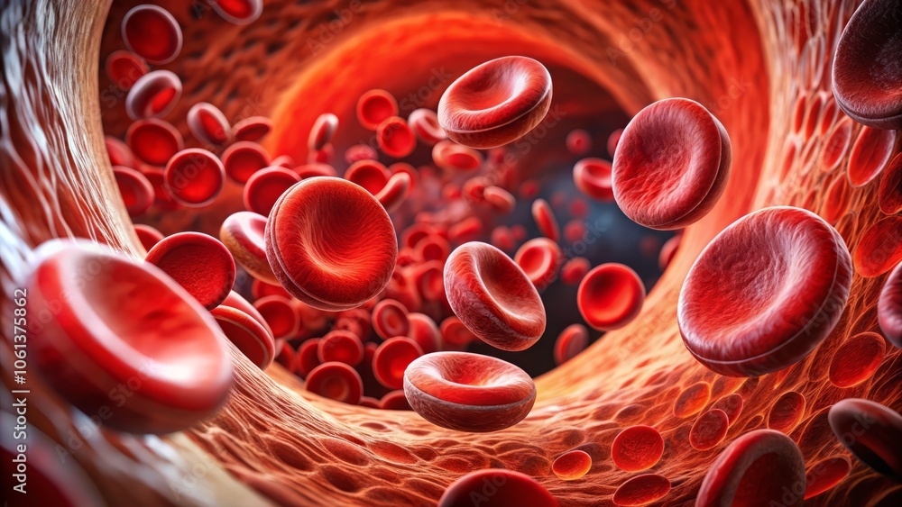 Red blood cells observed in a human blood vessel, highlighting their ...