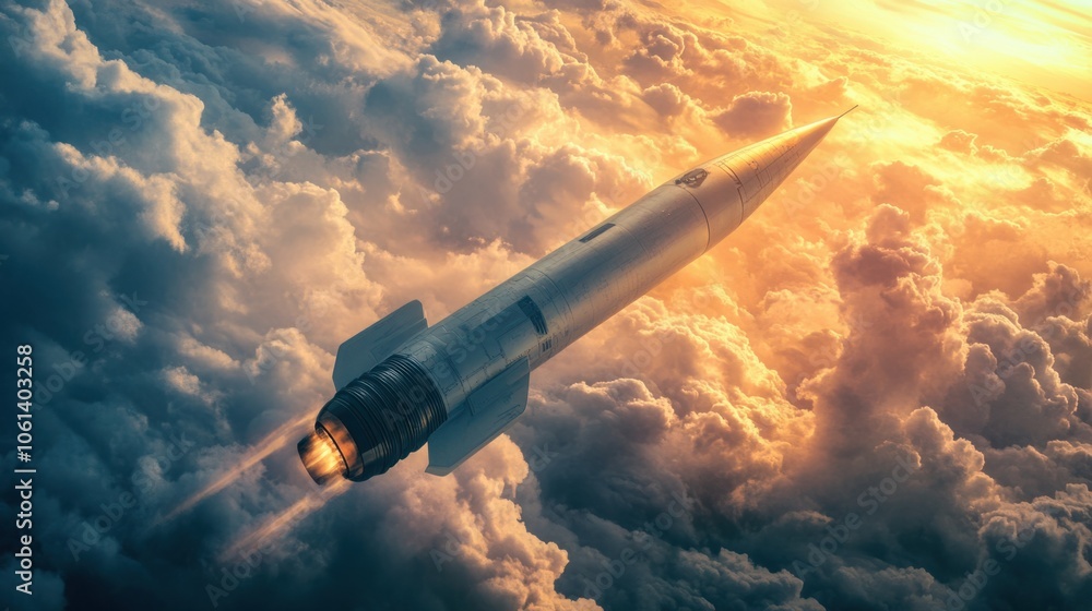 Aerodynamic military missile with detailed warhead, symbolizing cutting ...