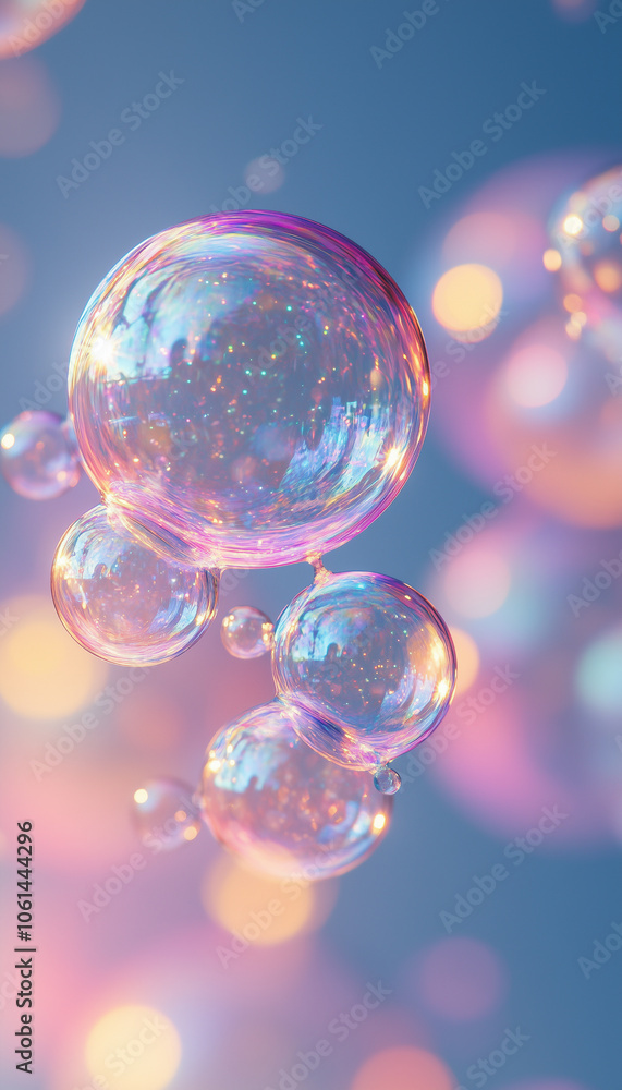 Dreamlike wallpaper with translucent, colorful bubbles on a pastel ...