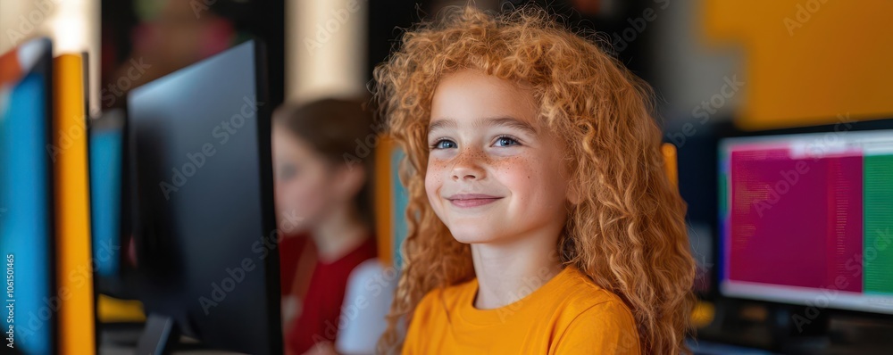 Artistic depiction of students collaborating on a coding project in a ...