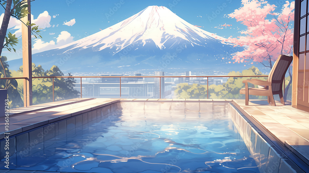 anime digital illustration of traditional japanese hot spring ...