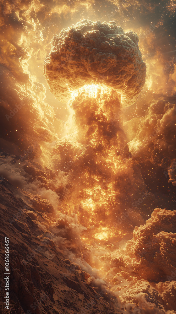 Nuclear explosion in the desert, a cinematic, photorealistic scene ...
