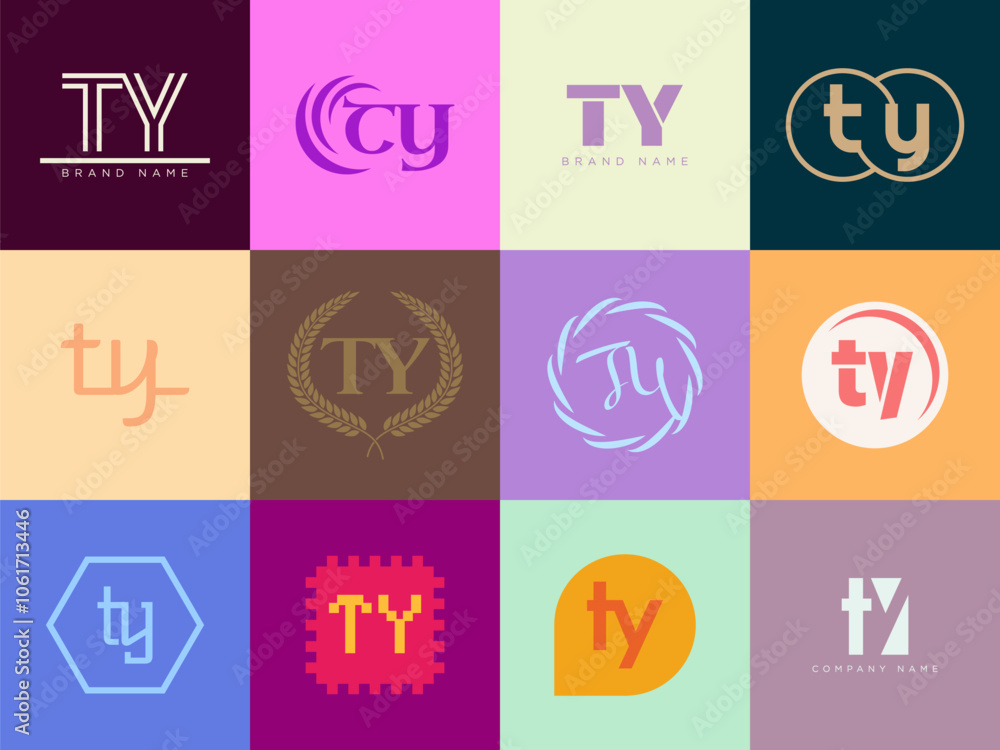 TY logo company template. Letter t and y logotype. Set different ...