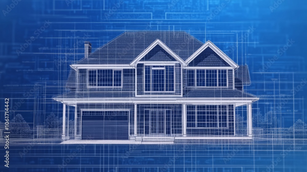 A residential architecture blueprint for a multi-story home, with floor ...