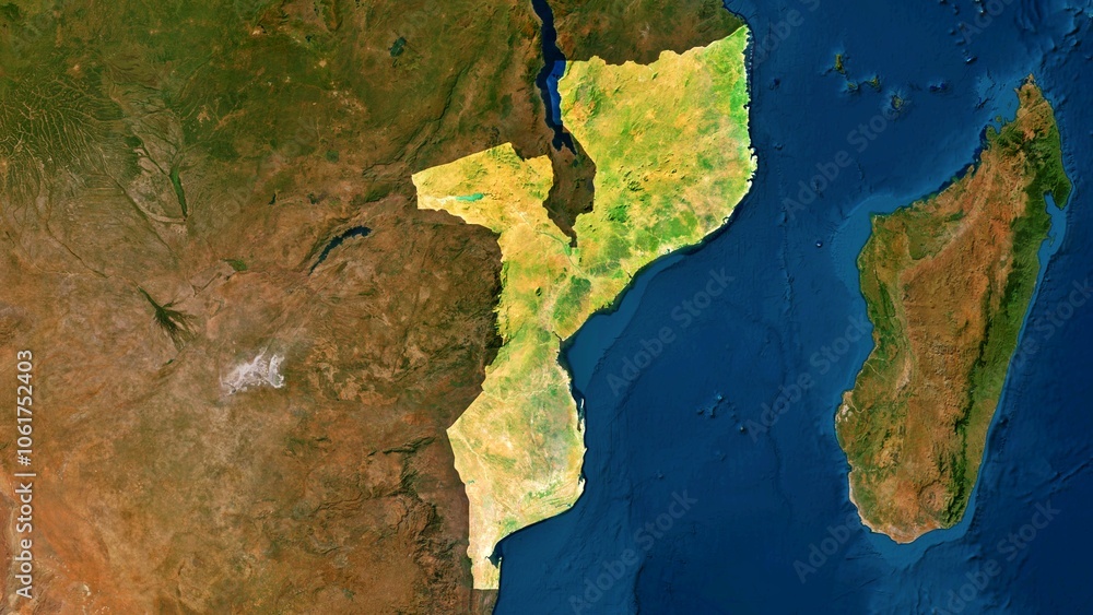 4K Mozambique Territory Map in Africa, High Resolution Satellite View ...